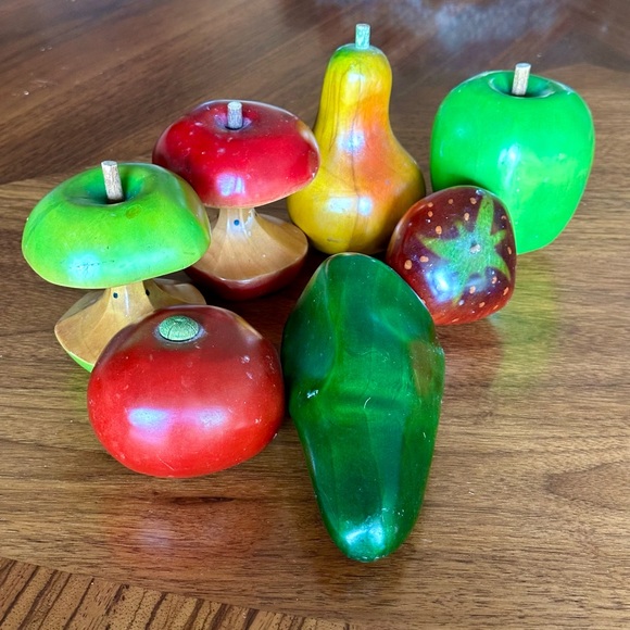 Kitchen | Vintage Wooden Fruit And Vegetable Set 7 Piece Hand Painted ...